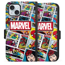 DeinDesign iPhone 15 Handy Klapph&uuml;lle Handyh&uuml;lle aus Kunst Leder schwarz Flip Case Muster Comic Marvel Sideflip mit Lasche