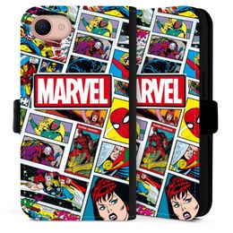 DeinDesign iPhone 16e Handy Klapph&uuml;lle Handyh&uuml;lle aus Kunst Leder schwarz Flip Case Muster Comic Marvel Sideflip mit Lasche