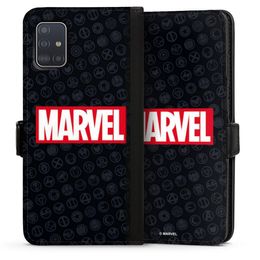 DeinDesign Galaxy A51 Handy Klapph&uuml;lle Handyh&uuml;lle aus Kunst Leder schwarz Flip Case Logo Marvel Comic Sideflip mit Lasche