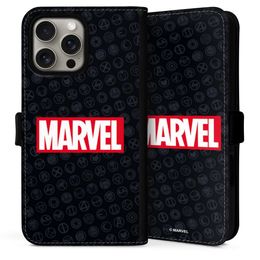 DeinDesign iPhone 16 Pro Handy Klapph&uuml;lle Handyh&uuml;lle aus Kunst Leder schwarz Flip Case Logo Marvel Comic Sideflip mit Lasche