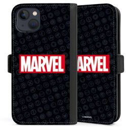 DeinDesign iPhone 13 Handy Klapph&uuml;lle Handyh&uuml;lle aus Kunst Leder schwarz Flip Case Logo Marvel Comic Sideflip mit Lasche