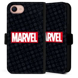 DeinDesign iPhone 16e Handy Klapph&uuml;lle Handyh&uuml;lle aus Kunst Leder schwarz Flip Case Logo Marvel Comic Sideflip mit Lasche