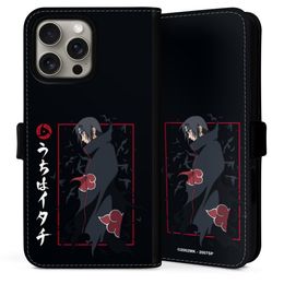 DeinDesign iPhone 16 Pro Handy Klapph&uuml;lle Handyh&uuml;lle aus Kunst Leder schwarz Flip Case Official Licensed Product Naruto Shippuden Itachi Uchiha Sideflip mit 