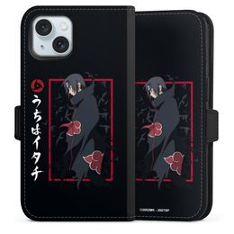 DeinDesign iPhone 15 Handy Klapph&uuml;lle Handyh&uuml;lle aus Kunst Leder schwarz Flip Case Official Licensed Product Naruto Shippuden Itachi Uchiha Sideflip mit Lasche