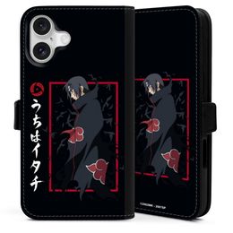 DeinDesign iPhone 16 Plus Handy Klapph&uuml;lle Handyh&uuml;lle aus Kunst Leder schwarz Flip Case Official Licensed Product Naruto Shippuden Itachi Uchiha Sideflip mit 