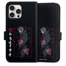 DeinDesign iPhone 15 Pro Max Handy Klapph&uuml;lle Handyh&uuml;lle aus Kunst Leder schwarz Flip Case Official Licensed Product Naruto Shippuden Itachi Uchiha Sideflip mit 