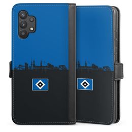 DeinDesign Galaxy A32 4G Handy Klapph&uuml;lle Handyh&uuml;lle aus Kunst Leder schwarz Flip Case Hsv Skyline Hamburg Sideflip mit Lasche