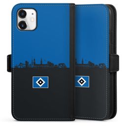 DeinDesign iPhone 11 Handy Klapph&uuml;lle Handyh&uuml;lle aus Kunst Leder schwarz Flip Case Hsv Skyline Hamburg Sideflip mit Lasche