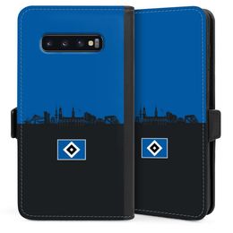 DeinDesign Galaxy S10 Plus Handy Klapph&uuml;lle Handyh&uuml;lle aus Kunst Leder schwarz Flip Case Hsv Skyline Hamburg Sideflip mit Lasche