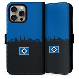 DeinDesign iPhone 16 Pro Handy Klapph&uuml;lle Handyh&uuml;lle aus Kunst Leder schwarz Flip Case Hsv Skyline Hamburg Sideflip mit Lasche