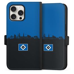 DeinDesign iPhone 15 Pro Max Handy Klapph&uuml;lle Handyh&uuml;lle aus Kunst Leder schwarz Flip Case Hsv Skyline Hamburg Sideflip mit Lasche