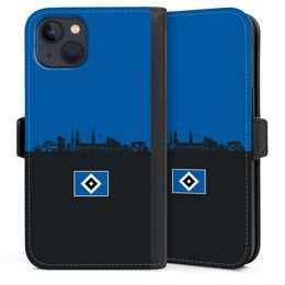 DeinDesign iPhone 13 Handy Klapph&uuml;lle Handyh&uuml;lle aus Kunst Leder schwarz Flip Case Hsv Skyline Hamburg Sideflip mit Lasche