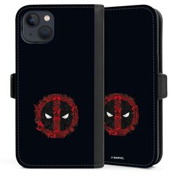 DeinDesign iPhone 13 Handy Klapph&uuml;lle Handyh&uuml;lle aus Kunst Leder schwarz Flip Case Logo Marvel Deadpool Sideflip mit Lasche