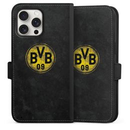 DeinDesign iPhone 15 Pro Max Handy Klapph&uuml;lle Handyh&uuml;lle aus Kunst Leder schwarz Flip Case Bvb Borussia Dortmund Merchandise Sideflip mit Lasche