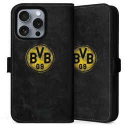 DeinDesign iPhone 16 Pro Max Handy Klapph&uuml;lle Handyh&uuml;lle aus Kunst Leder schwarz Flip Case Bvb Borussia Dortmund Merchandise Sideflip mit Lasche