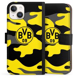 DeinDesign iPhone 14 Handy Klapph&uuml;lle Handyh&uuml;lle aus Kunst Leder schwarz Flip Case Borussia Dortmund Merchandise Bvb Sideflip mit Lasche