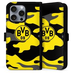 DeinDesign iPhone 16 Pro Max Handy Klapph&uuml;lle Handyh&uuml;lle aus Kunst Leder schwarz Flip Case Borussia Dortmund Merchandise Bvb Sideflip mit Lasche