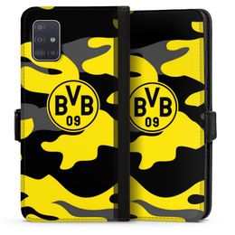 DeinDesign Galaxy A51 Handy Klapph&uuml;lle Handyh&uuml;lle aus Kunst Leder schwarz Flip Case Borussia Dortmund Merchandise Bvb Sideflip mit Lasche