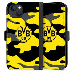 DeinDesign iPhone 13 Handy Klapph&uuml;lle Handyh&uuml;lle aus Kunst Leder schwarz Flip Case Borussia Dortmund Merchandise Bvb Sideflip mit Lasche
