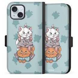 DeinDesign iPhone 15 Handy Klapph&uuml;lle Handyh&uuml;lle aus Kunst Leder schwarz Flip Case Disney Aristocats Cat Sideflip mit Lasche