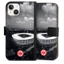 DeinDesign iPhone 14 Handy Klapph&uuml;lle Handyh&uuml;lle aus Kunst Leder schwarz Flip Case Eintracht Frankfurt Sge Stadium Sideflip mit Lasche