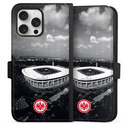DeinDesign iPhone 15 Pro Max Handy Klapph&uuml;lle Handyh&uuml;lle aus Kunst Leder schwarz Flip Case Eintracht Frankfurt Sge Stadium Sideflip mit Lasche