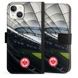 DeinDesign iPhone 14 Handy Klapph&uuml;lle Handyh&uuml;lle aus Kunst Leder schwarz Flip Case Eintracht Frankfurt Stadium Official Licensed Product Sideflip mit Lasche