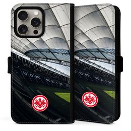 DeinDesign iPhone 16 Pro Handy Klapph&uuml;lle Handyh&uuml;lle aus Kunst Leder schwarz Flip Case Eintracht Frankfurt Stadium Official Licensed Product Sideflip mit Lasche