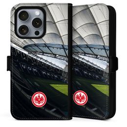 DeinDesign iPhone 16 Pro Max Handy Klapph&uuml;lle Handyh&uuml;lle aus Kunst Leder schwarz Flip Case Eintracht Frankfurt Stadium Official Licensed Product Sideflip mit 