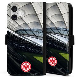 DeinDesign iPhone 16 Plus Handy Klapph&uuml;lle Handyh&uuml;lle aus Kunst Leder schwarz Flip Case Eintracht Frankfurt Stadium Official Licensed Product Sideflip mit Lasche