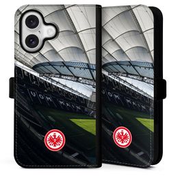 DeinDesign iPhone 16 Handy Klapph&uuml;lle Handyh&uuml;lle aus Kunst Leder schwarz Flip Case Eintracht Frankfurt Stadium Official Licensed Product Sideflip mit Lasche