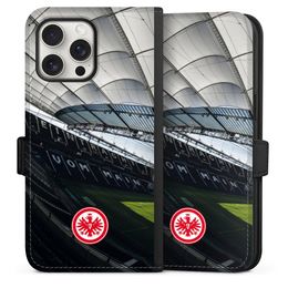 DeinDesign iPhone 15 Pro Max Handy Klapph&uuml;lle Handyh&uuml;lle aus Kunst Leder schwarz Flip Case Eintracht Frankfurt Stadium Official Licensed Product Sideflip mit 