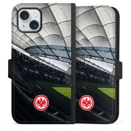 DeinDesign iPhone 15 Handy Klapph&uuml;lle Handyh&uuml;lle aus Kunst Leder schwarz Flip Case Eintracht Frankfurt Stadium Official Licensed Product Sideflip mit Lasche