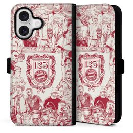 DeinDesign iPhone 16 Handy Klapph&uuml;lle Handyh&uuml;lle aus Kunst Leder schwarz Flip Case Official Licensed Product Fcb 125 Jahre Fc Bayern M&uuml;nchen Sideflip mit Lasche