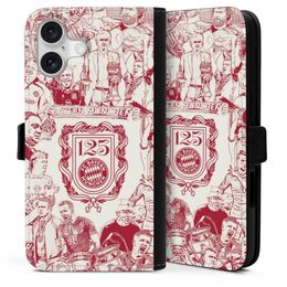 DeinDesign iPhone 16 Plus Handy Klapph&uuml;lle Handyh&uuml;lle aus Kunst Leder schwarz Flip Case Official Licensed Product Fcb 125 Jahre Fc Bayern M&uuml;nchen Sideflip mit 