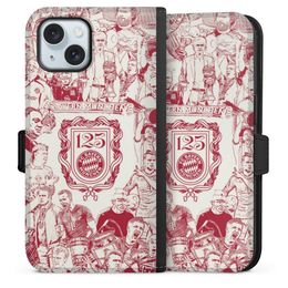 DeinDesign iPhone 15 Handy Klapph&uuml;lle Handyh&uuml;lle aus Kunst Leder schwarz Flip Case Official Licensed Product Fcb 125 Jahre Fc Bayern M&uuml;nchen Sideflip mit Lasche