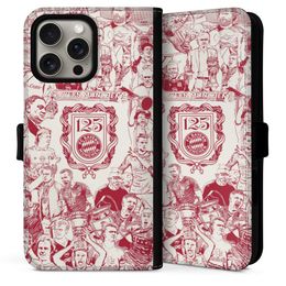 DeinDesign iPhone 16 Pro Handy Klapph&uuml;lle Handyh&uuml;lle aus Kunst Leder schwarz Flip Case Official Licensed Product Fcb 125 Jahre Fc Bayern M&uuml;nchen Sideflip mit 