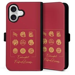 DeinDesign iPhone 16 Handy Klapph&uuml;lle Handyh&uuml;lle aus Kunst Leder schwarz Flip Case Merchandise Fc Bayern M&uuml;nchen Fcb 125 Jahre Sideflip mit Lasche