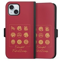DeinDesign iPhone 15 Handy Klapph&uuml;lle Handyh&uuml;lle aus Kunst Leder schwarz Flip Case Merchandise Fc Bayern M&uuml;nchen Fcb 125 Jahre Sideflip mit Lasche