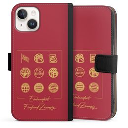 DeinDesign iPhone 14 Handy Klapph&uuml;lle Handyh&uuml;lle aus Kunst Leder schwarz Flip Case Merchandise Fc Bayern M&uuml;nchen Fcb 125 Jahre Sideflip mit Lasche