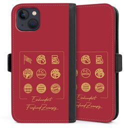 DeinDesign iPhone 13 Handy Klapph&uuml;lle Handyh&uuml;lle aus Kunst Leder schwarz Flip Case Merchandise Fc Bayern M&uuml;nchen Fcb 125 Jahre Sideflip mit Lasche