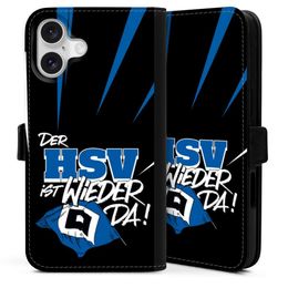 DeinDesign iPhone 16 Plus Handy Klapph&uuml;lle Handyh&uuml;lle aus Kunst Leder schwarz Flip Case Ascent Hamburger Sv Hsv Sideflip mit Lasche