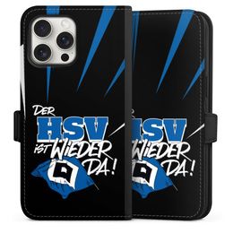 DeinDesign iPhone 15 Pro Max Handy Klapph&uuml;lle Handyh&uuml;lle aus Kunst Leder schwarz Flip Case Ascent Hamburger Sv Hsv Sideflip mit Lasche