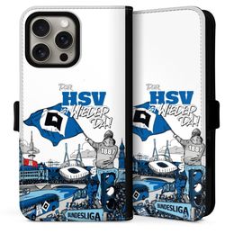 DeinDesign iPhone 16 Pro Handy Klapph&uuml;lle Handyh&uuml;lle aus Kunst Leder schwarz Flip Case Ascent Hamburger Sv Official Licensed Product Sideflip mit Lasche