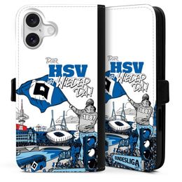 DeinDesign iPhone 16 Plus Handy Klapph&uuml;lle Handyh&uuml;lle aus Kunst Leder schwarz Flip Case Ascent Hamburger Sv Official Licensed Product Sideflip mit Lasche