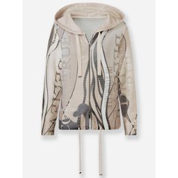 Heine Witt Damen Kapuzenstrickjacke mit Glitzersteinchen-Verzierung, sand-anthrazit-bedruckt, Gr&ouml;&szlig;e 50