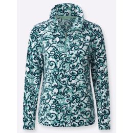 WITT Damen Fleeceshirt mit Umlegekragen, salbei-petrol-bedruckt, Gr&ouml;&szlig;e 42