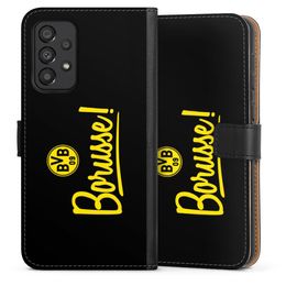 DeinDesign Galaxy A33 5G Handy Klapph&uuml;lle Handyh&uuml;lle aus Kunst Leder schwarz Flip Case Bvb Borussia Dortmund Borusse Sideflip mit langer Lasche
