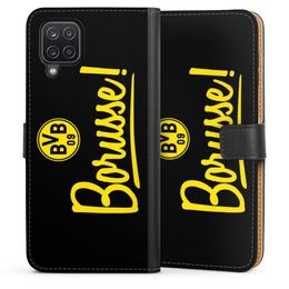 DeinDesign Galaxy A12 Handy Klapph&uuml;lle Handyh&uuml;lle aus Kunst Leder schwarz Flip Case Bvb Borussia Dortmund Borusse Sideflip mit langer Lasche