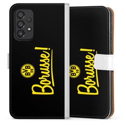 DeinDesign Galaxy A33 5G Handy Klapph&uuml;lle Handyh&uuml;lle aus Kunst Leder wei&szlig; Flip Case Bvb Borussia Dortmund Borusse Sideflip mit Lasche